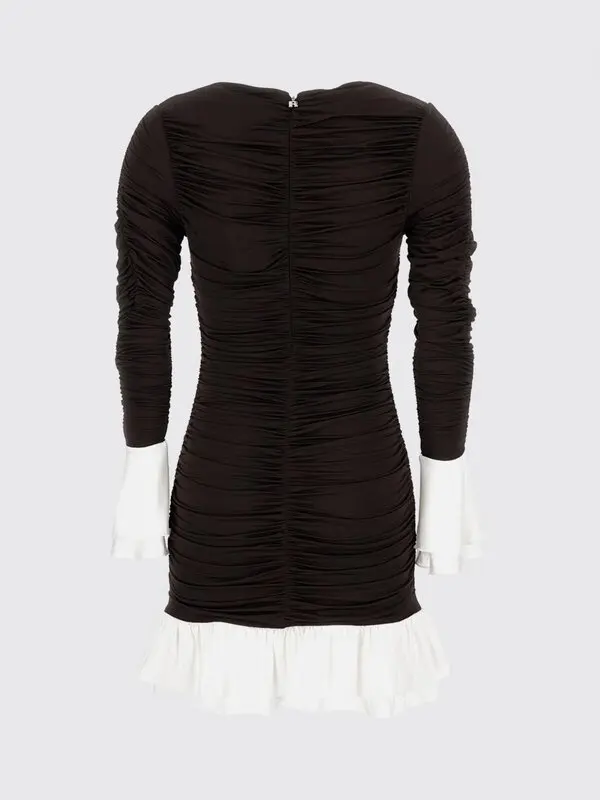 ROTATE BY BIRGER CHRISTENSEN Ruched Long Sleeve Mini Dress With Ruffled Hem And Cuffs