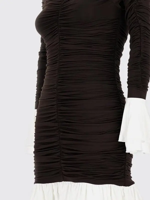ROTATE BY BIRGER CHRISTENSEN Ruched Long Sleeve Mini Dress With Ruffled Hem And Cuffs