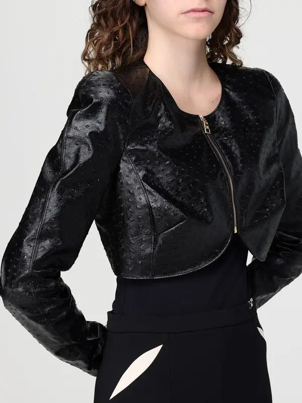 Elisabetta Franchi Cropped Fit Jacket In Synthetic Leather