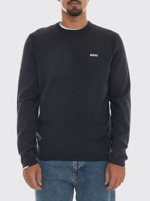 BOSS Slim Fit Cotton Crew-neck Sweater - Blue