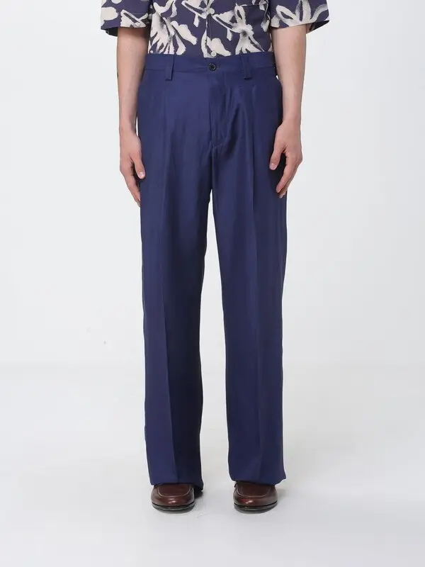 LANEUS Linen Wide Leg Trousers - Blue