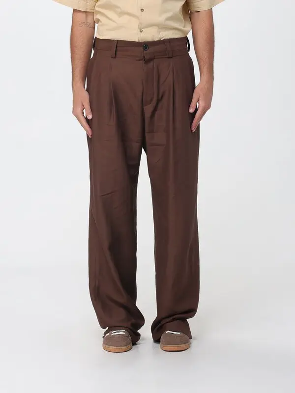 LANEUS Wide Leg Trousers In Linen - Brown
