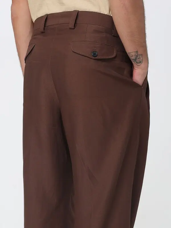 LANEUS Wide Leg Trousers In Linen - Brown
