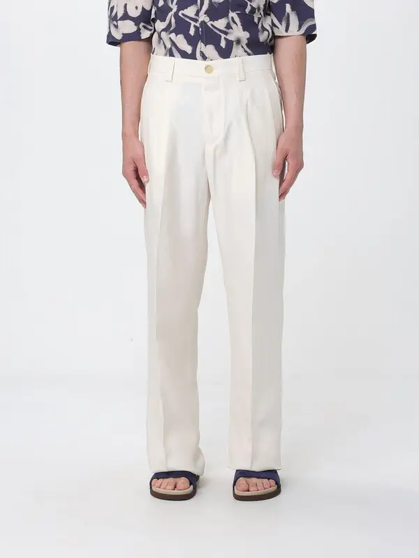 LANEUS Linen Wide Leg Trousers - Cream