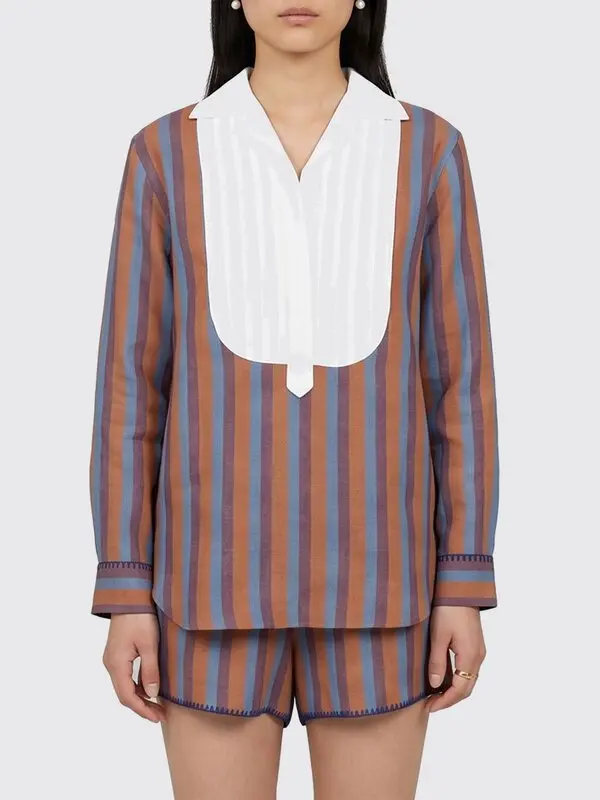 PAULA Linen Striped Shirt - Blue