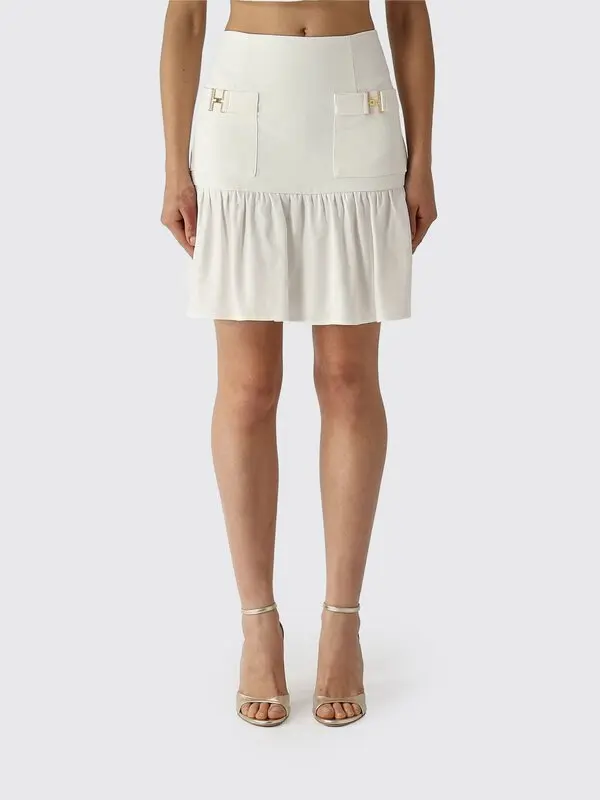 Elisabetta Franchi Mini Skirt In Linen Blend - Ivory