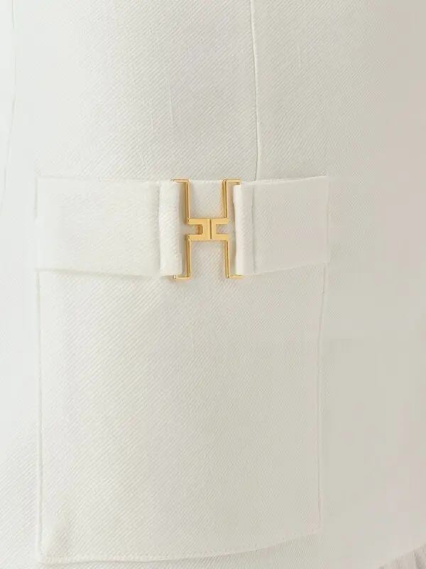 Elisabetta Franchi Mini Skirt In Linen Blend - Ivory