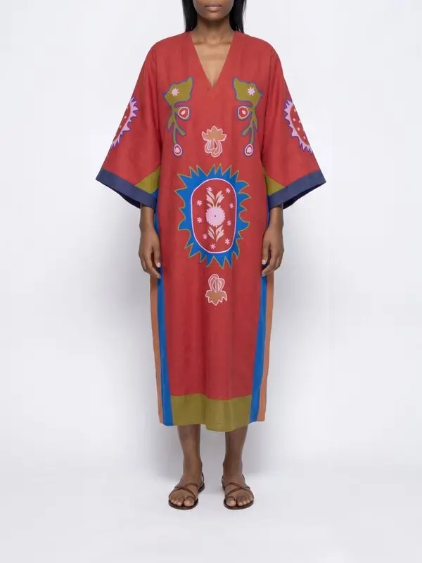 PAULA Midi Caftan Dress With Ethnic And Abstract Print
