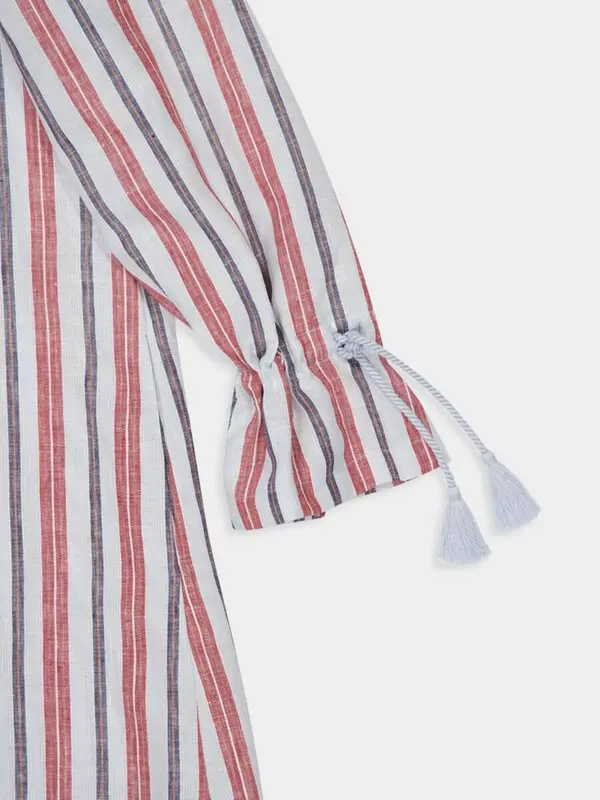 PAULA Linen Striped Midi Shirtdress With Embroidered Accents
