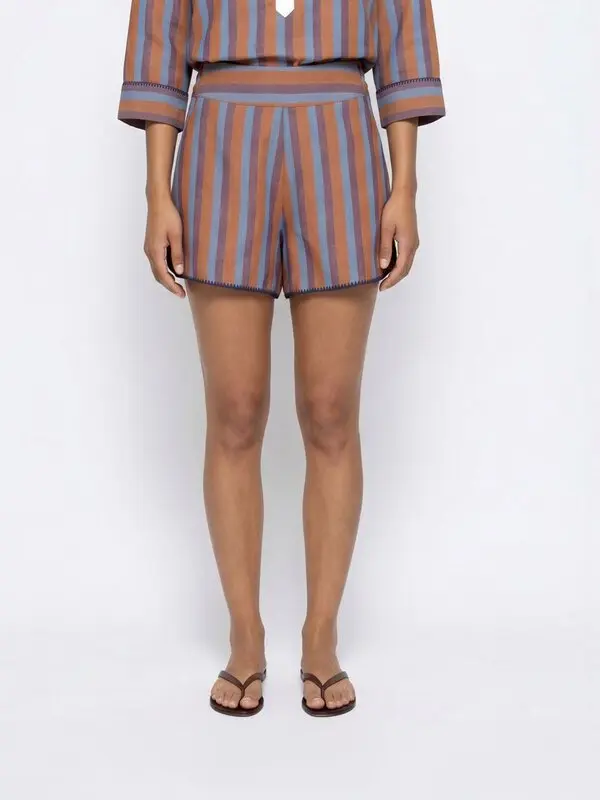 PAULA Linen Striped High-waisted Shorts - Blue