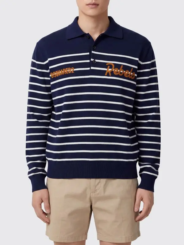 Dsquared2 Relaxed Fit Striped Knit Long-sleeve Polo
