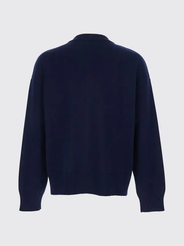AMI Paris Wool And Cotton Blend Cardigan With Contrast Jacquard Logo
