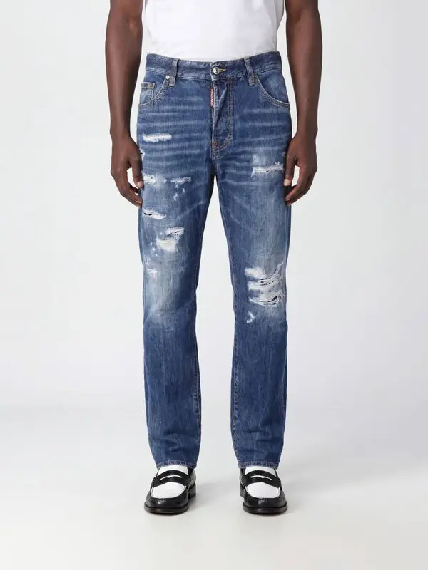 Dsquared2 642 Straight Fit Distressed Denim Five-pocket Jeans