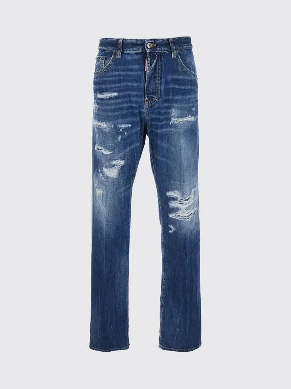 Dsquared2 642 Straight Fit Distressed Denim Five-pocket Jeans