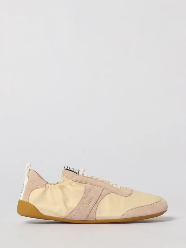 Chloé Kick Low Top Suede And Nylon Sneakers With Rubber Sole - Beige