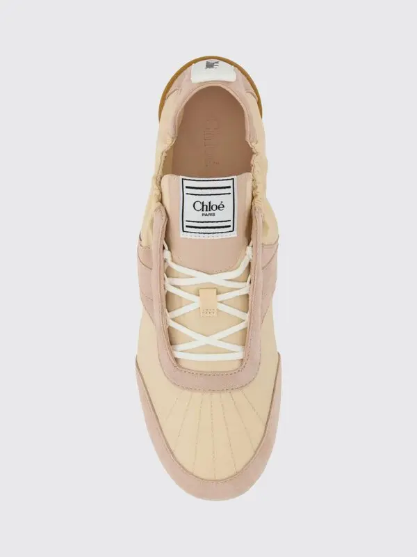 Chloé Kick Low Top Suede And Nylon Sneakers With Rubber Sole - Beige