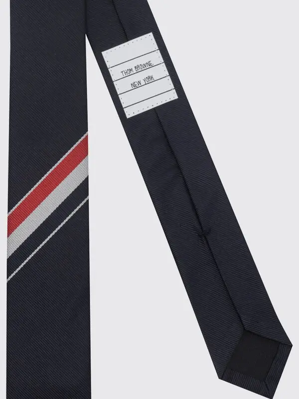 Thom Browne Striped Silk Tie With Iconic 4-bar Motif - Navy