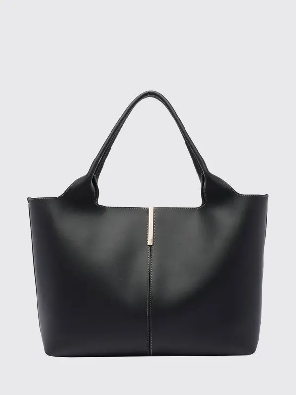 TOD'S Smooth Calfskin Shopping Bag With Double Handle And Logo - Black