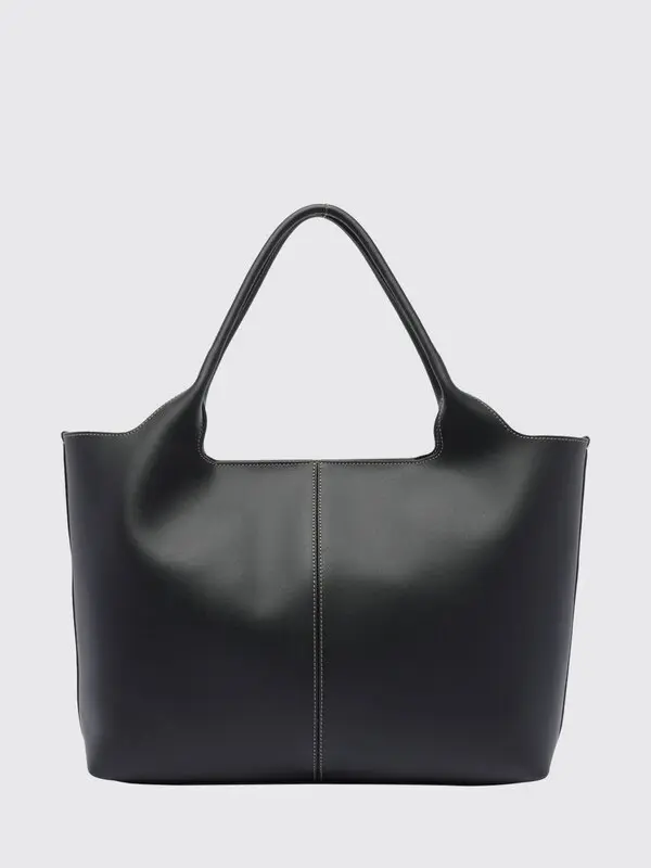 TOD'S Smooth Calfskin Shopping Bag With Double Handle And Logo - Black