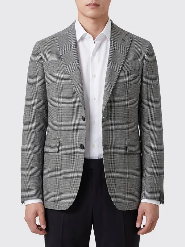 Tagliatore Prince Of Wales Check Linen And Cotton Single-breasted Blazer - Grey