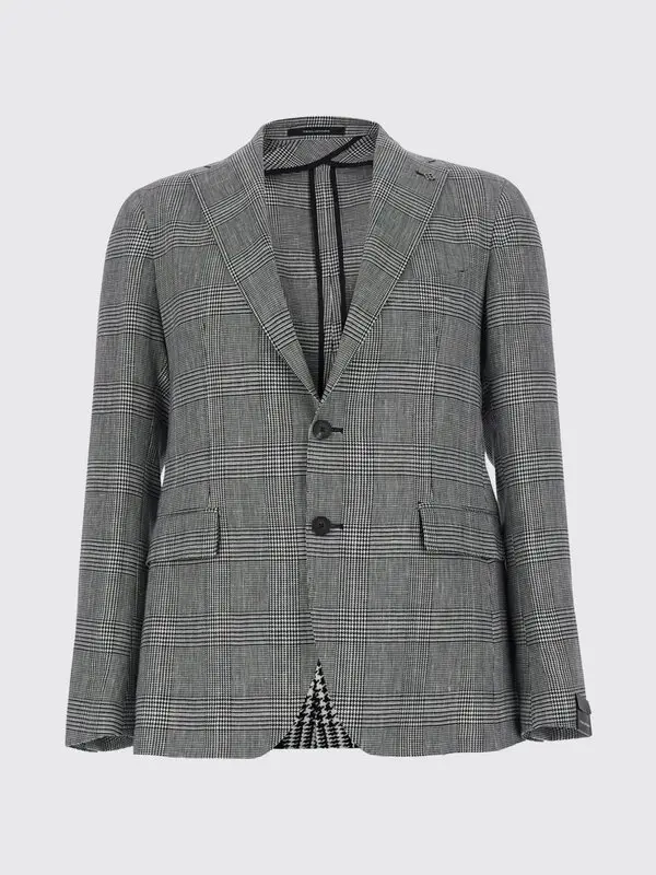 Tagliatore Prince Of Wales Check Linen And Cotton Single-breasted Blazer - Grey