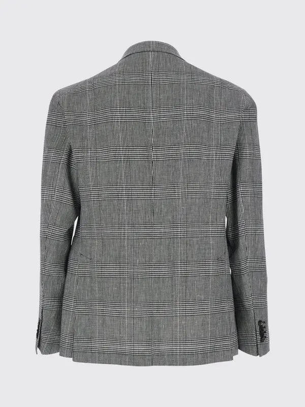 Tagliatore Prince Of Wales Check Linen And Cotton Single-breasted Blazer - Grey