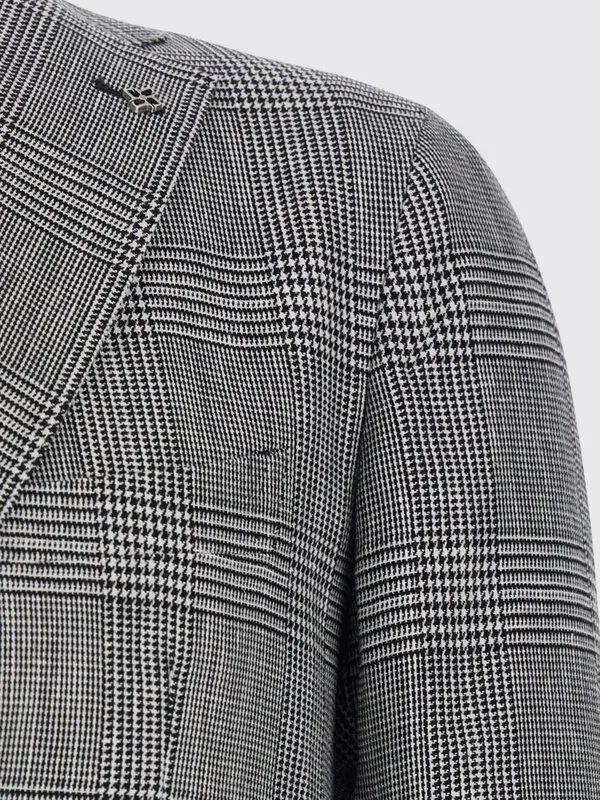 Tagliatore Prince Of Wales Check Linen And Cotton Single-breasted Blazer - Grey