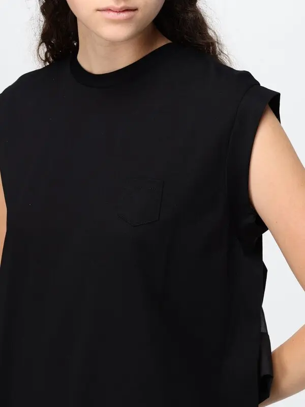 MEIMEIJ Sleeveless Cotton Top With Ruffles And Embroidery