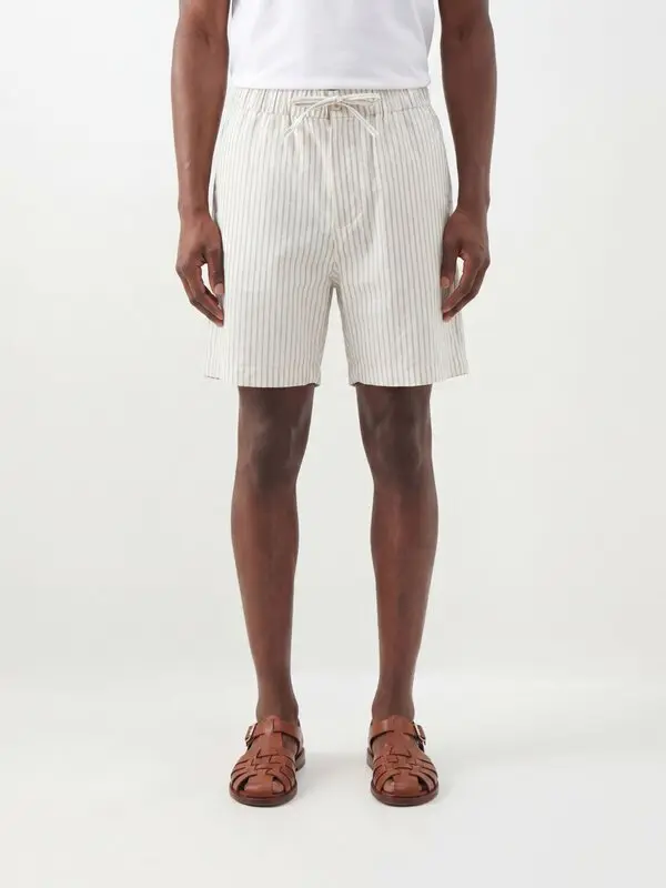 COOR Striped Cotton Drawstring Shorts With America Pockets