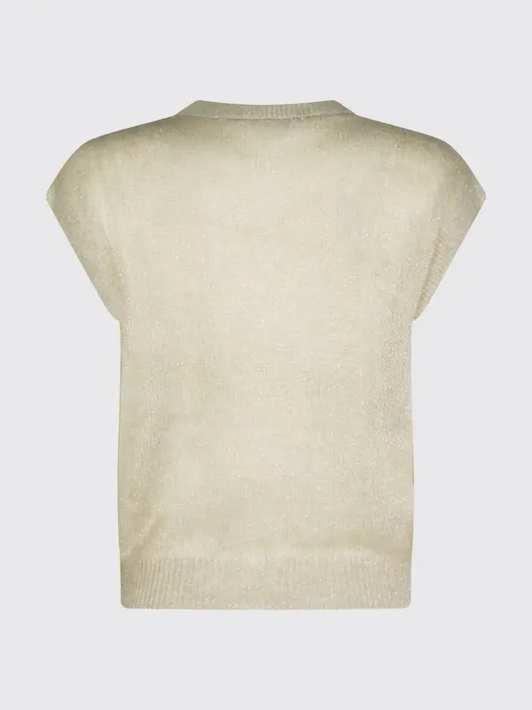 Brunello Cucinelli Sleeveless Wool Crewneck Top With Dropped Shoulders