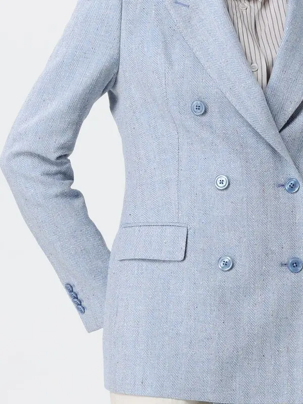 Tagliatore Double-breasted Cotton And Silk Blend Blazer - Blue