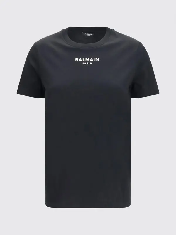 Balmain Slim Fit Contrasting Logo Cotton T-shirt - Black