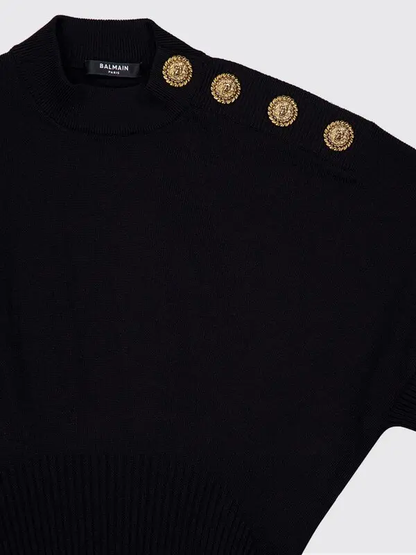 Balmain Knitted Ribbed Mini Dress With Decorative Buttons