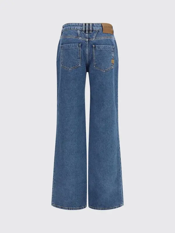 Balmain High-waisted Wide Leg Jeans In Cotton Denim