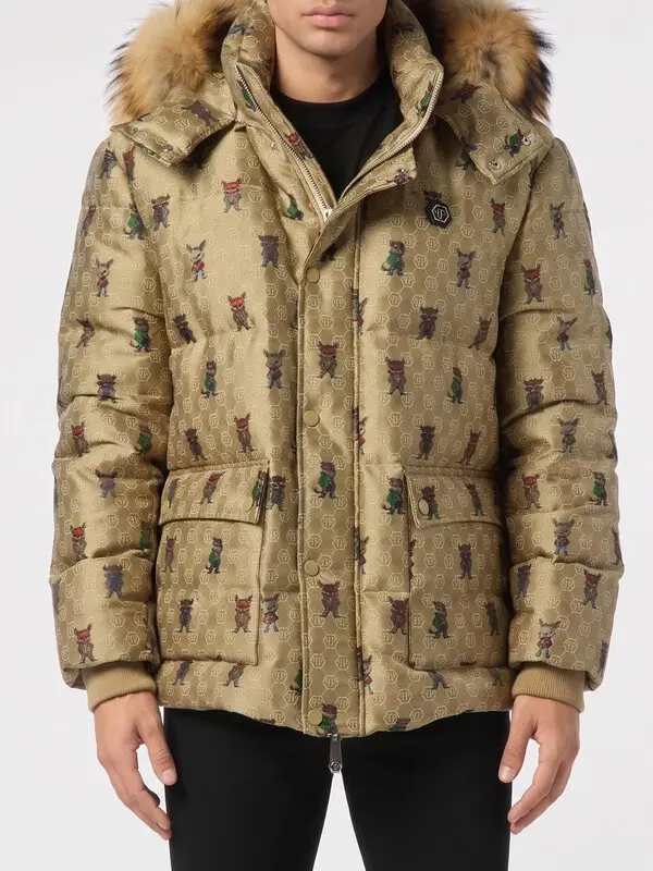 Philipp Plein Jacquard Silk Blend Canvas Monogram Down Jacket
