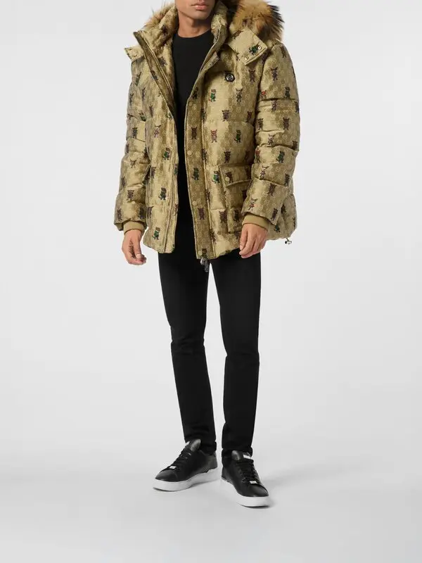 Philipp Plein Jacquard Silk Blend Canvas Monogram Down Jacket