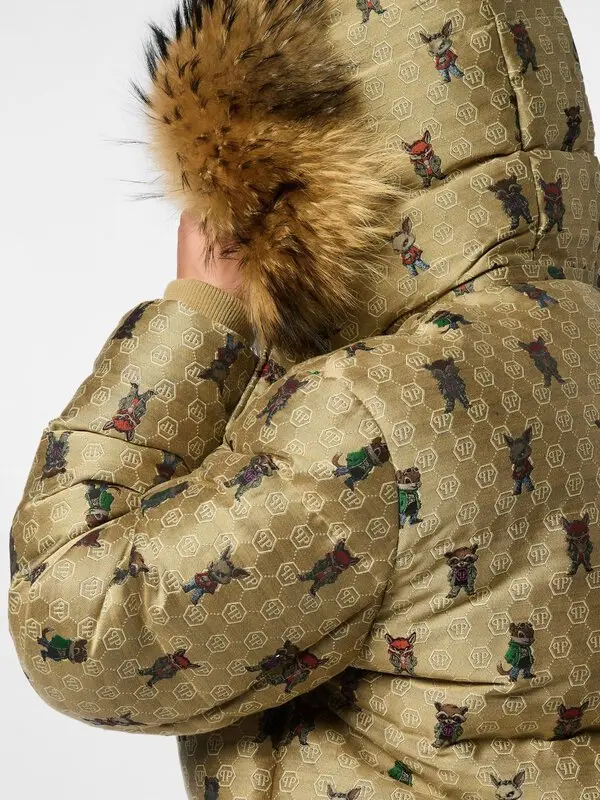 Philipp Plein Jacquard Silk Blend Canvas Monogram Down Jacket