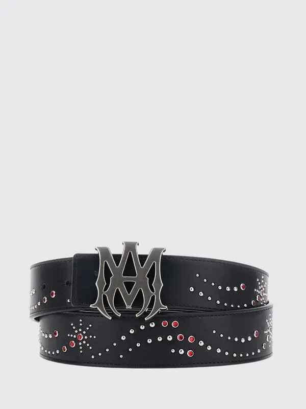 Amiri Studded Leather Belt With Enamelled Monogram Buckle