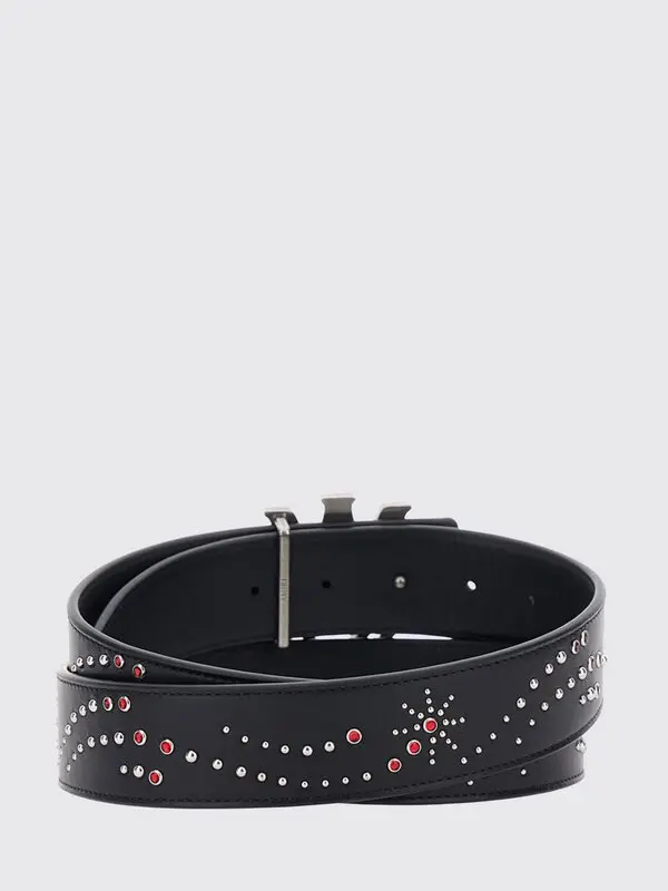 Amiri Studded Leather Belt With Enamelled Monogram Buckle