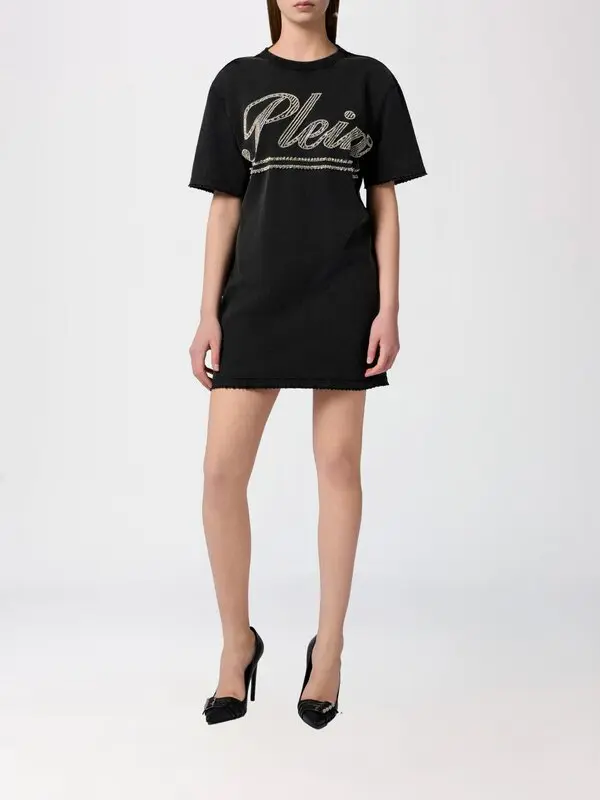 Philipp Plein Cotton Crewneck T-shirt With Rhinestone Logo - Black