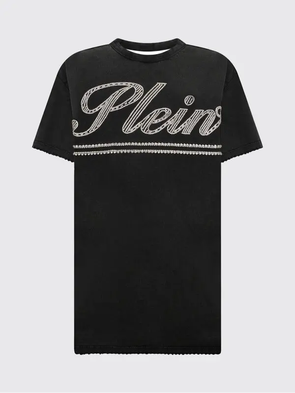 Philipp Plein Cotton Crewneck T-shirt With Rhinestone Logo - Black