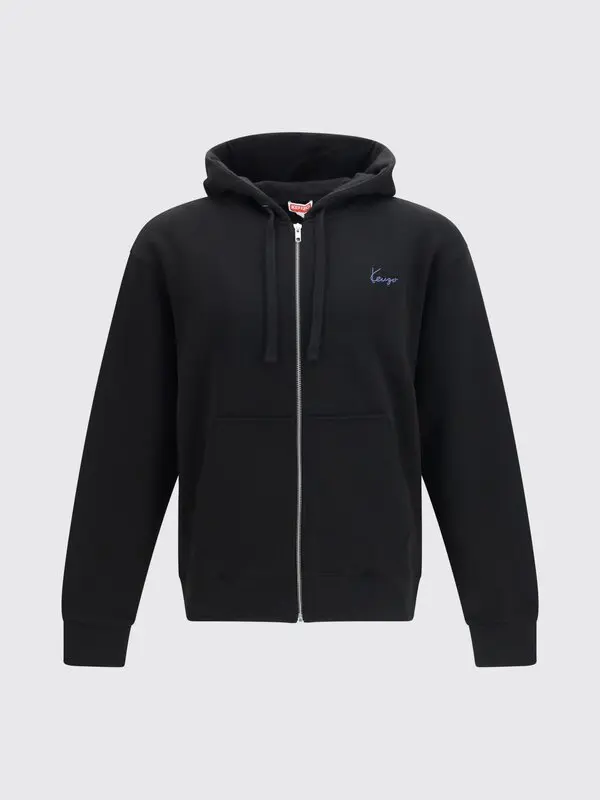 Kenzo Zip-up Cotton Hooded Sweatshirt With Contrast Logo