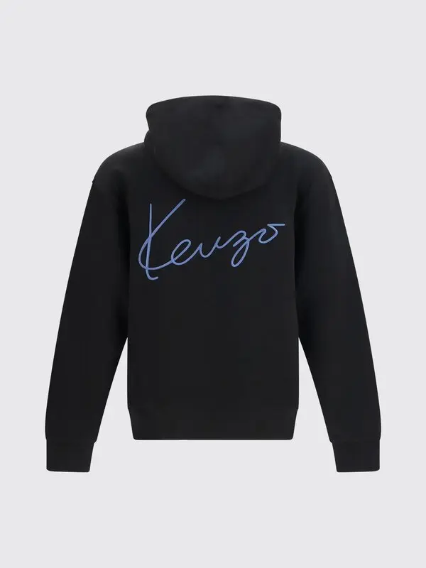 Kenzo Zip-up Cotton Hooded Sweatshirt With Contrast Logo