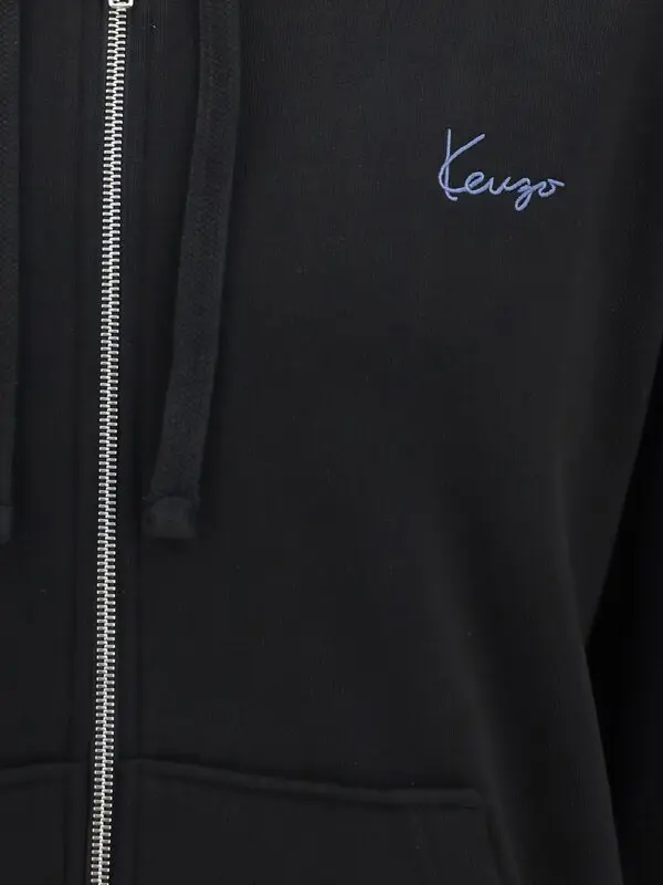 Kenzo Zip-up Cotton Hooded Sweatshirt With Contrast Logo