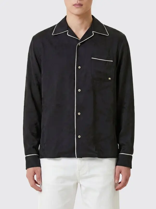 Amiri Pajama-style Satin Shirt With Cuban Collar And Long Sleeves - Black