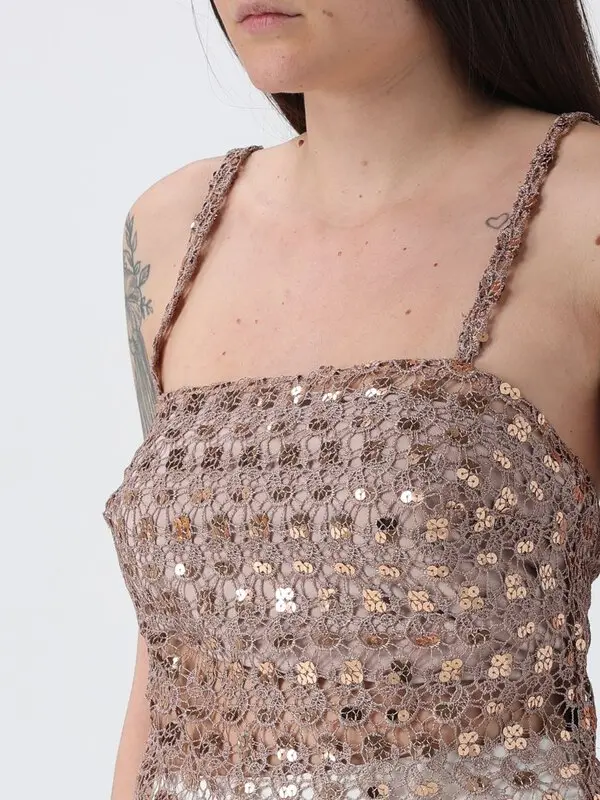 H COUTURE Macramé Top With Sequins - Bronze