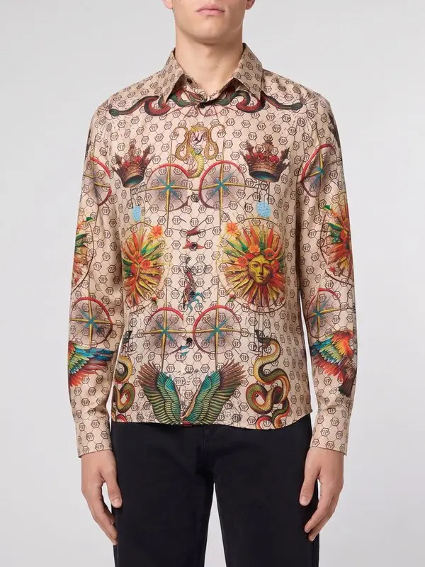 Philipp Plein Silk Shirt With Monogram And Graphic Prints
