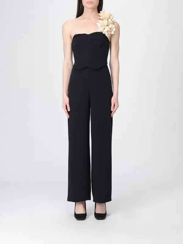 H COUTURE Polyester Crêpe Off-the-shoulder Jumpsuit With Flower Appliqu