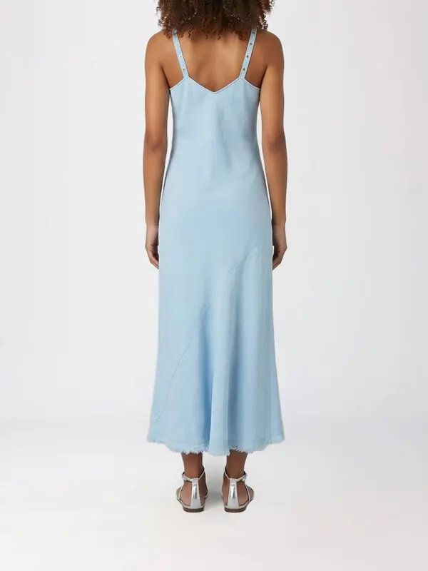 Pinko Long Slip Dress In Linen Blend With Stud Embellishments
