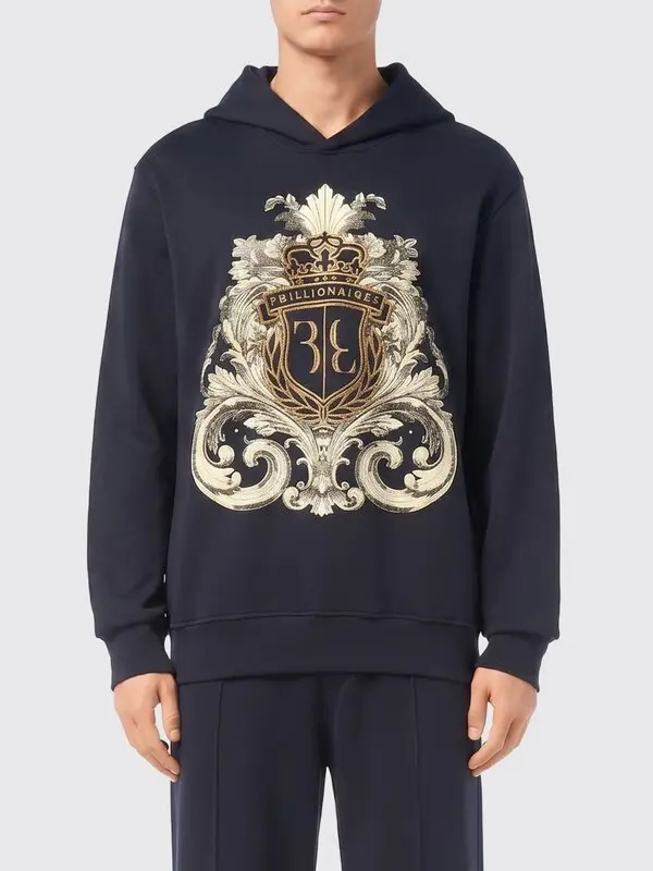 BILLIONAIRE Cotton Hoodie With Baroque Print - Blue